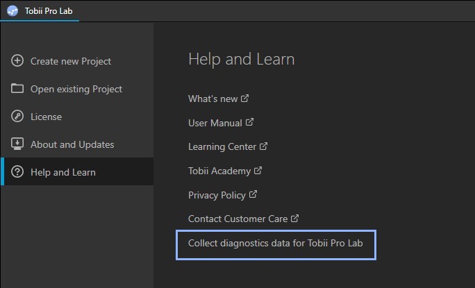 How do I find Tobii Pro Lab logs or diagnostic files?