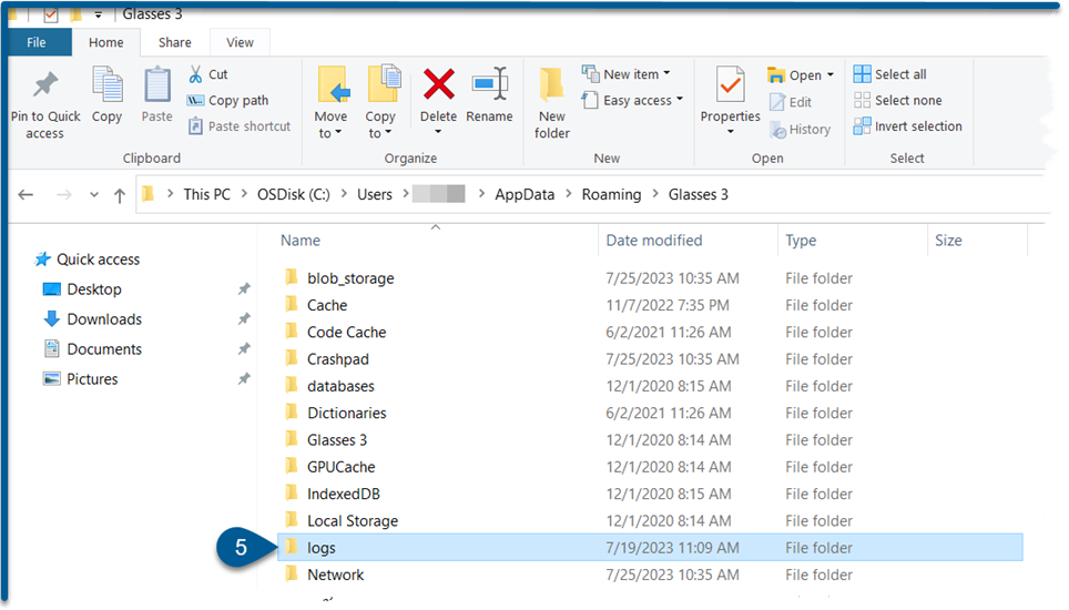 How do I find Glasses 3 Controller log files?