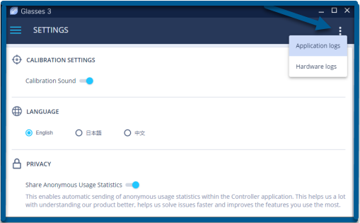 How do I find Glasses 3 Controller log files?