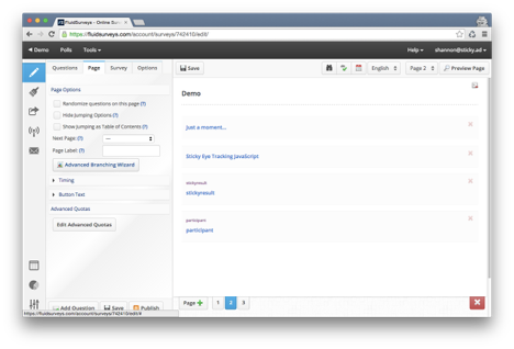 How to add the FluidSurveys snippet to a Sticky experiment